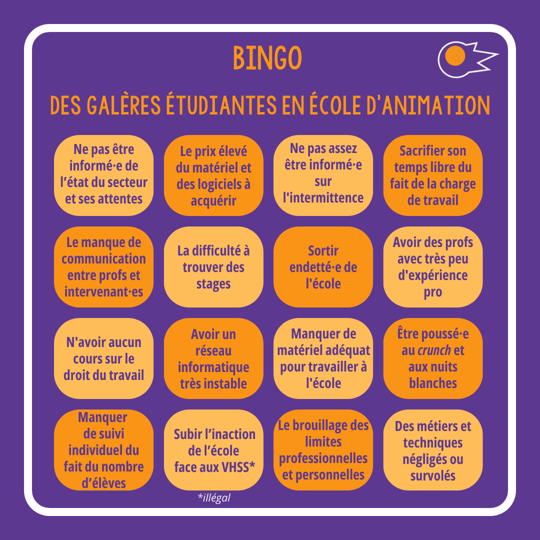 Bingo des galères étudiantes en école d’animation – Les Intervalles